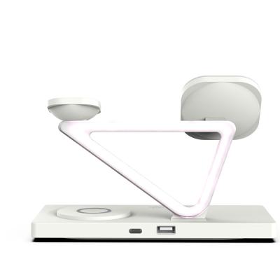 China 5 In 1 15W Fast Magnetic Wireless Charger Sation With Night Light 2W Accept Customized Logo for sale