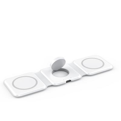 Cina bianco nero 3 in 1 caricabatterie senza fili pieghevole supporta Iphone Iwatch Airpods Earphones in vendita