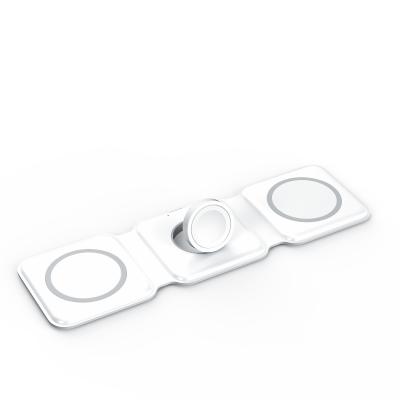 Cina bianco nero 3 in 1 caricabatterie senza fili pieghevole supporta Iphone Iwatch Airpods Earphones in vendita