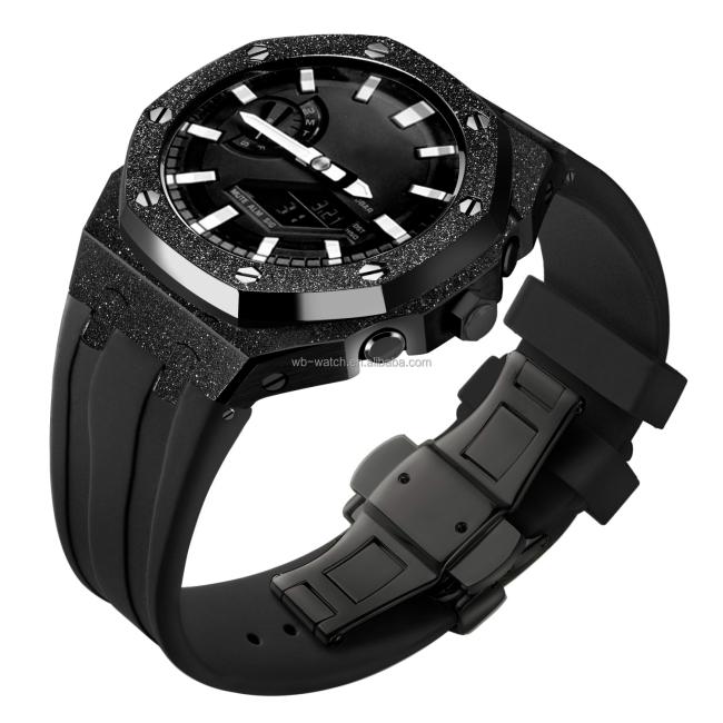 Front view of installed stainless steel case on GA2100 watch
