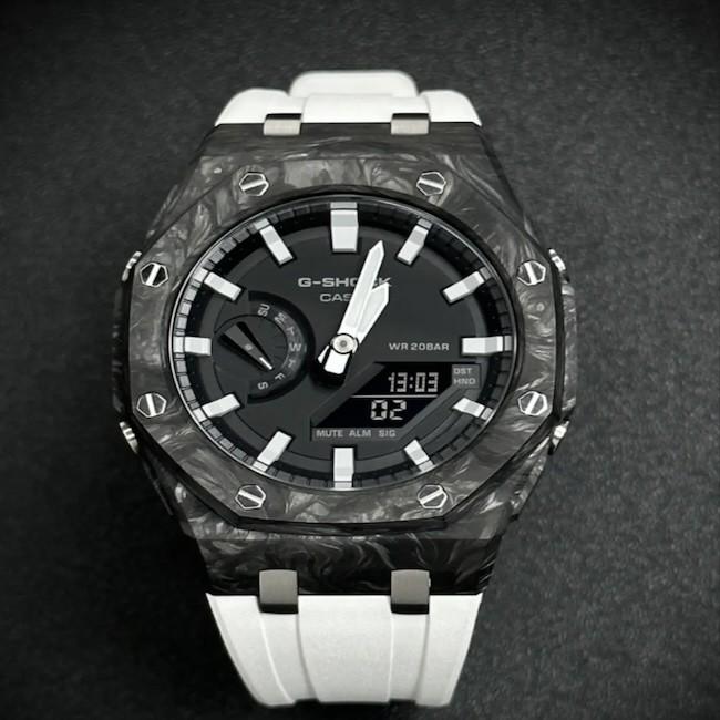 Casio GA2100 stainless steel watch case front view