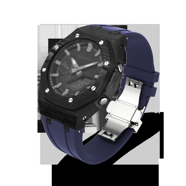 Aopiqiu Casio GA2100 watch case detail showing carbon fiber texture