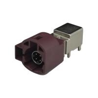 China 4+2Pin FAKRA HSD Connector Code D Plug 90 Degree PCB Mount Coaxial Connector for sale