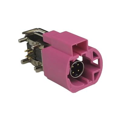 China Rechte hoek Type Automotive FAKRA HSD Connector 4+2Pin H Code PCB Mount Te koop