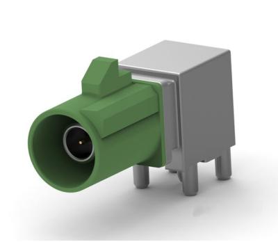 China FAKRA SMB, Fakra Connector Plug, Male Pin 50 Ohms Through Hole, Right Angle Solder 2291392-5 green for sale
