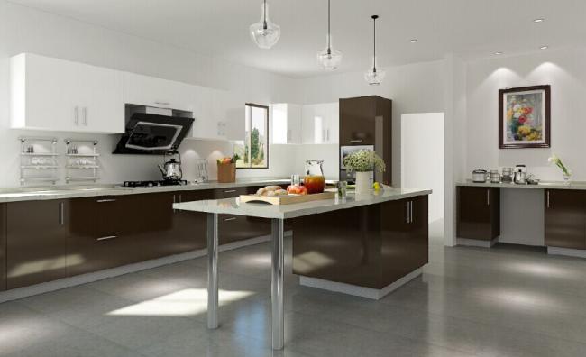 Modern white kitchen cabinet with quartz countertop