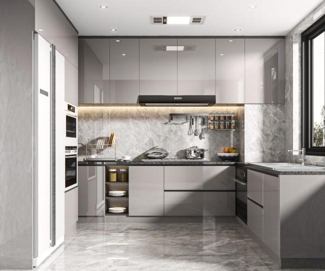 Elegant kitchen island with marble countertop