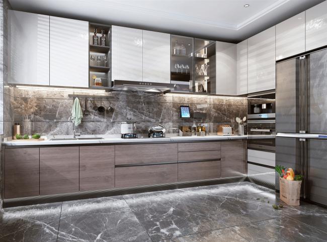 Complete kitchen cabinet set with integrated appliances