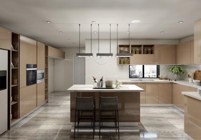 Melamina acabamento de laca Design Ranghood&Cooker Armários de cozinha de madeira maciça