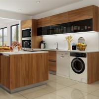 China Solid Timber Walnut Factory Kitchen Cabinets Premade for Apartment for sale