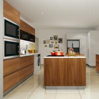 China Solid Timber Walnut Factory Kitchen Cabinets Premade for Apartment for sale