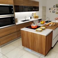 China Solid Timber Walnut Factory Kitchen Cabinets Premade for Apartment for sale