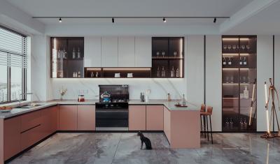 중국 문 패널 마무리 아크릴 표면과 손잡이 단추와 함께 현대 부엌 캐비닛 판매용