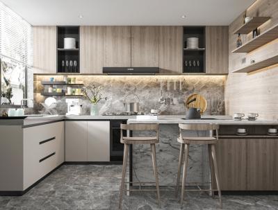 중국 반짝이는 표면 레이크 문 패널과 함께 거주 현대 부엌 캐비닛 판매용