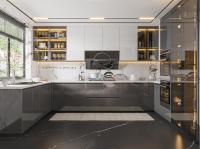 China Waterproof Modern Kitchen Cabinets with Solid Wood Construction for sale