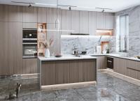 China Waterproof Modern Kitchen Cabinets with Solid Wood Construction for sale