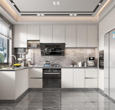 China Cupboard Foshan Laminated MDF Modular Pull Down Shaker Smart Kitchen Cabinet for sale