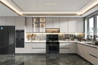 China Cupboard Foshan Laminated MDF Modular Pull Down Shaker Smart Kitchen Cabinet for sale