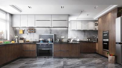 China Typical Shaker Door Flat Pack Kitchen Cabinets With Overhang Island Design for sale