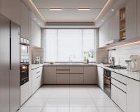 China Melamine Lacquer Kitchen Cabinets With Handle Design Customized Kitchen for sale