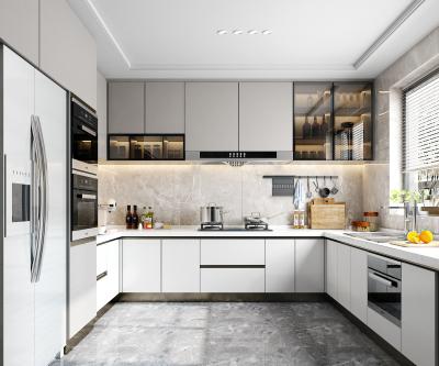 China White Customized Luxury Kitchen Cabinet Modern Wood With Island Design for sale