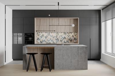 China Custom Wooden Kitchens Furniture Moderne Walnut Solid Wood Kitchen Cabinets for sale
