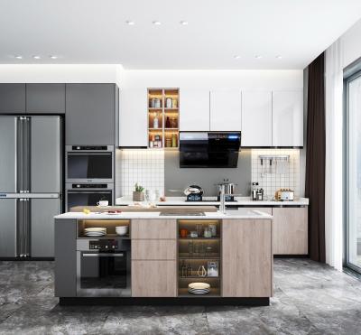 China Classic Wood Kitchen Cabinet Customized Wood Grain Villa Kitchen Cabinet for sale
