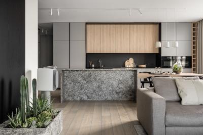China Kitchen Furniture Custom Home Modular Wood Grain Kitchen Cabinet Modern for sale