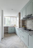 China Modern White Flat Panel MFC Melamine Customized Kitchen Cabinets for sale
