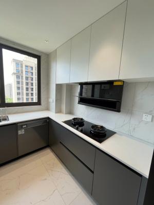 China Armário de cozinha de acabamento de melamina moderno com porta de compensado à venda