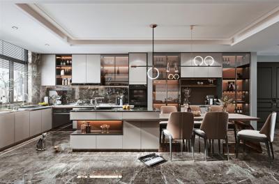 China Mobiliário moderno de melamina de luxo Armazém de cozinha de madeira personalizado para casa à venda