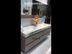 hotel floating wall mounted solid oak wood bathroom vanity with mirror wash basin