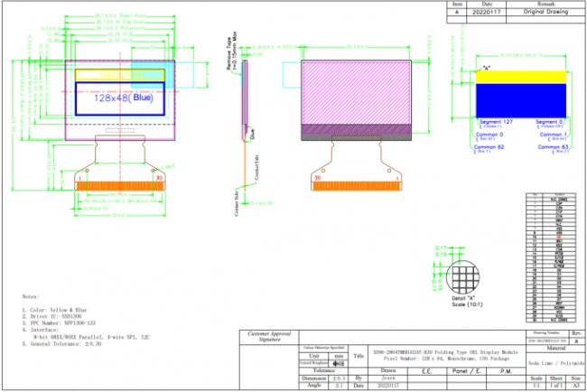 Mechanical drawing 1 of 0.96in OLED display