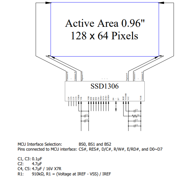 Technical specifications diagram 1 of 0.96in OLED display