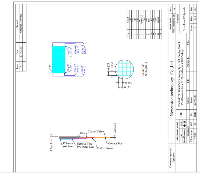 Mechanical Drawing of OLED display