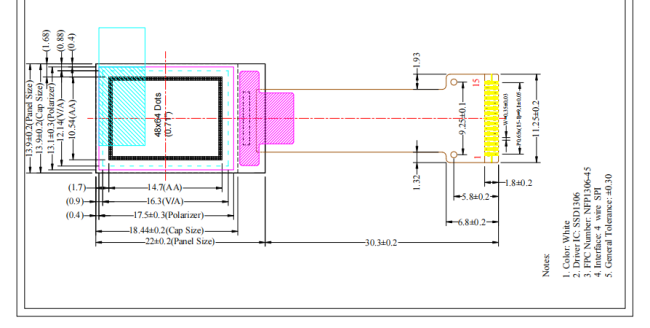 OLED display mechanical drawing - side view