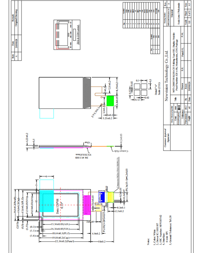 Mechanical Drawing of OLED Display