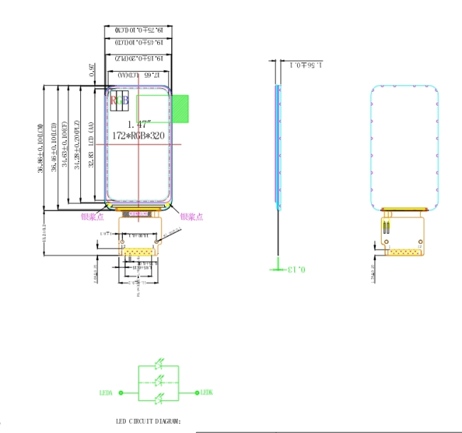 1.47 inch TFT LCD display module front view