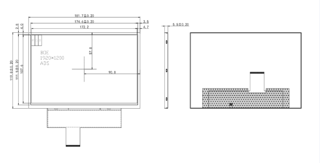 8-inch TFT LCD mechanical drawing