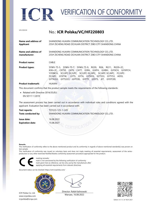CE - Shandong HUAXIN Communication Technology Co., Ltd.