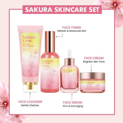 China OEM ODM brand high-quality organic skin care set Deep cleaning and moisturizing toner brightening cherry blossom face cream serum for sale