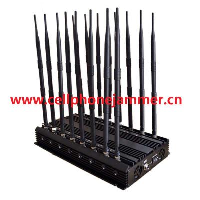 China Adjustable 14 Antennas Powerful GSM 3G 4G Phone Blocker & WiFi UHF VHF GPS Lojack All Phone Bands Signal Jammer for sale