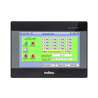 China COOLMAY EX3S series 7 inch HMI PLC all-in-one  with 32K Retentive Register Integrated 400MHz CPU and 4AD2DA Analog I/O hmi with plc controller for Industrial Automation for sale
