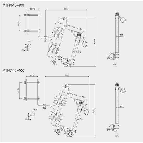 MTFP1 MTFC1 Series Fuse Cutout drawing