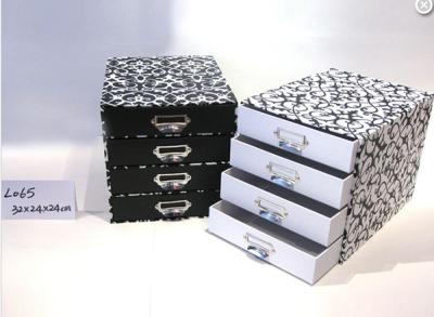 China Four Layer Stationery Storage Drawer Gift Box Glossy Lamination With Metal Handles for sale