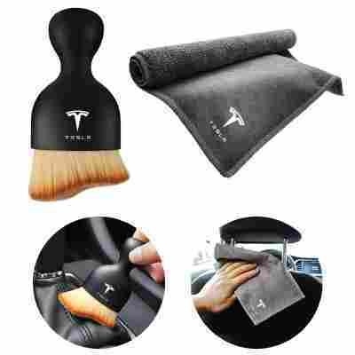 China Ultra Soft Microfiber Auto Detailing Brush for Tesla Model Y Juniper Model 3 Highland Ergonomic Lightweight Car Interior Cleaning for sale