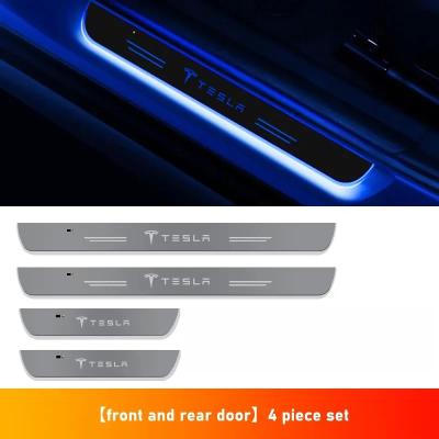 China Tesla LED Door Step Lights - Wireless Auto-Illuminated Threshold Plates with ABS + Acrylic Material and Plug & Play Installation for sale