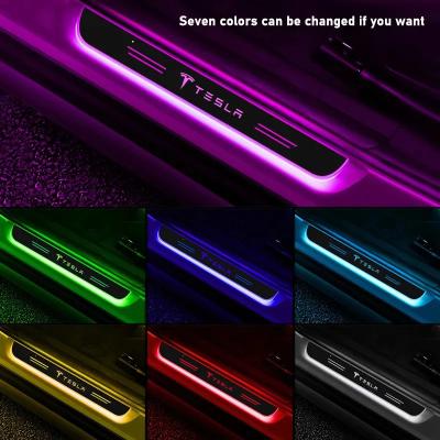 China Tesla Wireless LED Door Sill Light with Custom Fit and USB Rechargeable Illuminated Threshold Plate Welcome Light for sale