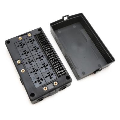 China Car Block Slot Socket Boxes 10 Relays 15 Way Blade Fuses Waterproof Fuse Box With Copper Terminals For Boat Vehicles for sale