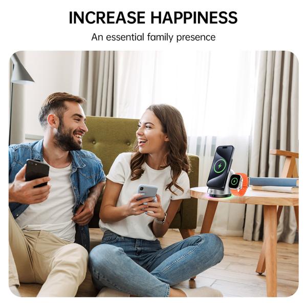 Quality 3 In 1 Dual Coil Desktop Wireless Charger Dock With RGB Light Effect for sale